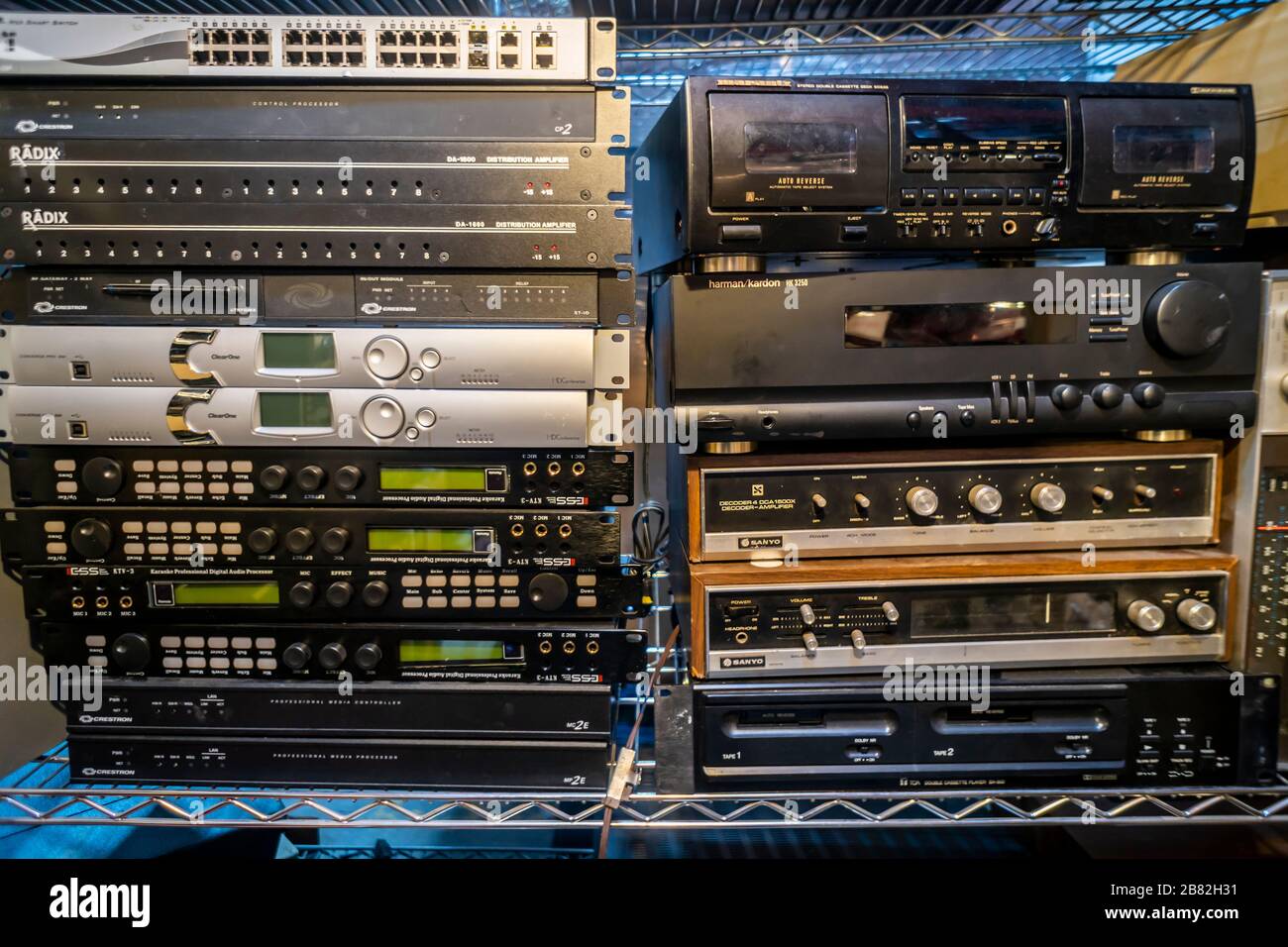 A collection of electronics waiting to be recycled in New York on ...
