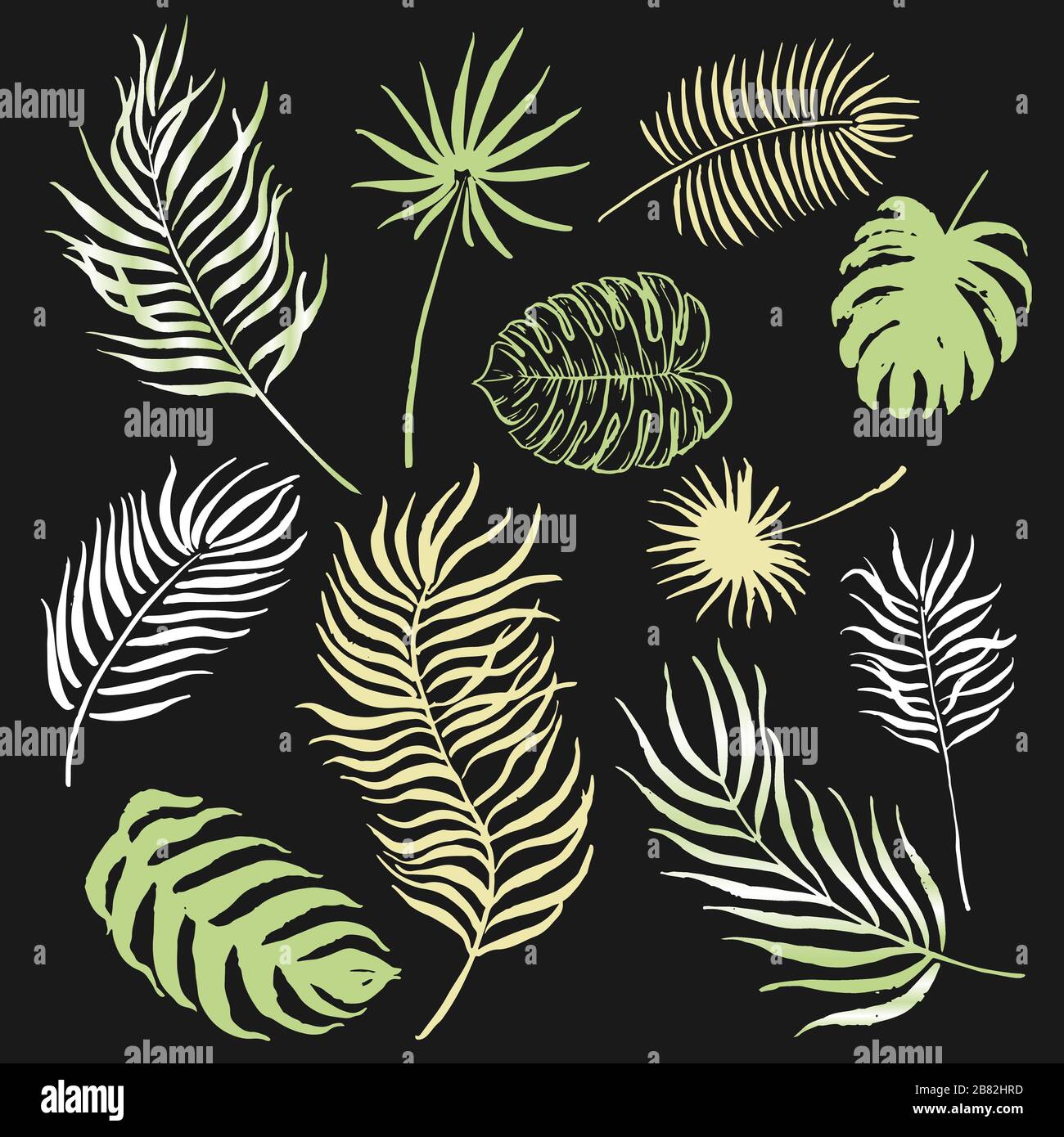 Set of hand painted ink palm leaves. Great for decor, patterns ...