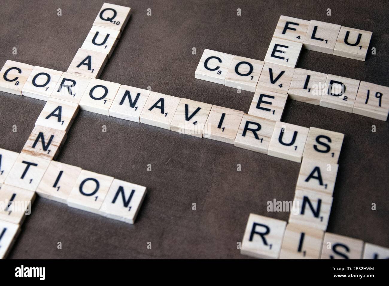 Coronavirus related words represented in crossword Stock Photo - Alamy