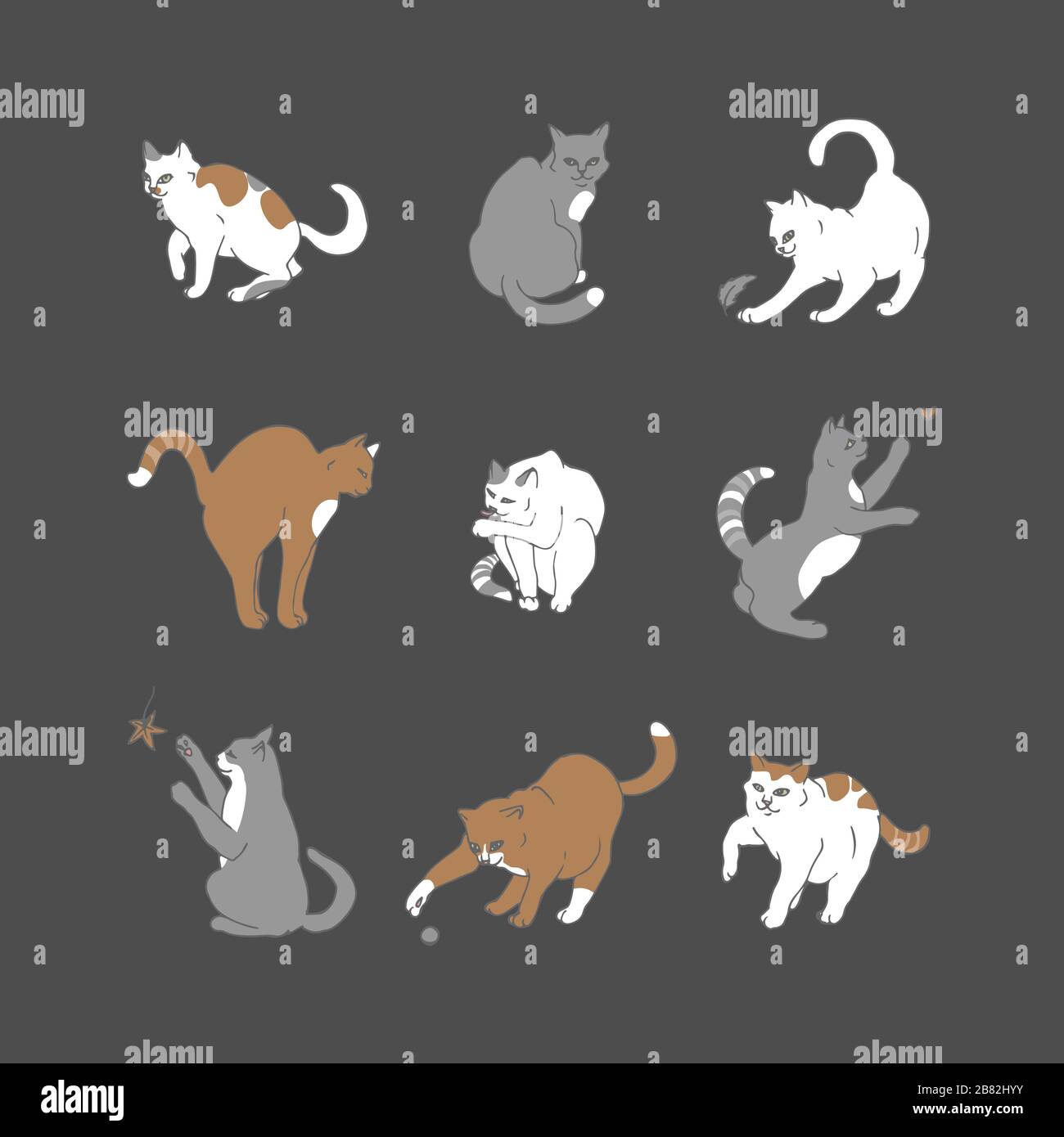 Set of nine hand drawn color cats Stock Vector Image & Art - Alamy