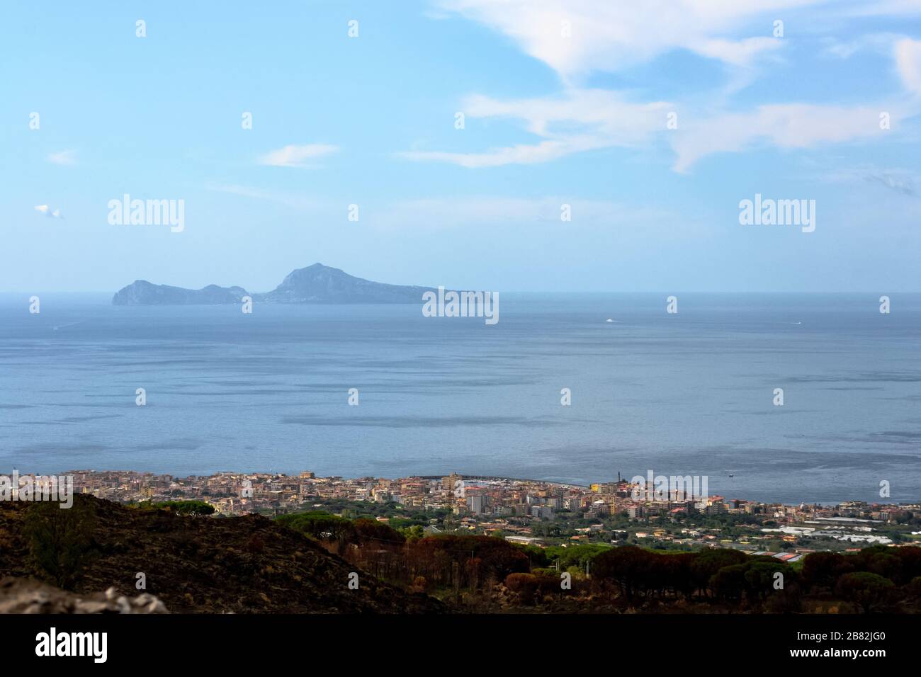 Landscape aerial view of the city of Naples and its gulf with the ...