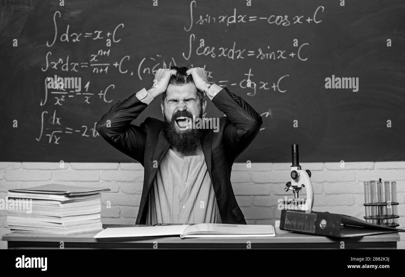 Oh no. Bearded man pull hair out in anger. School teacher feel anger ...