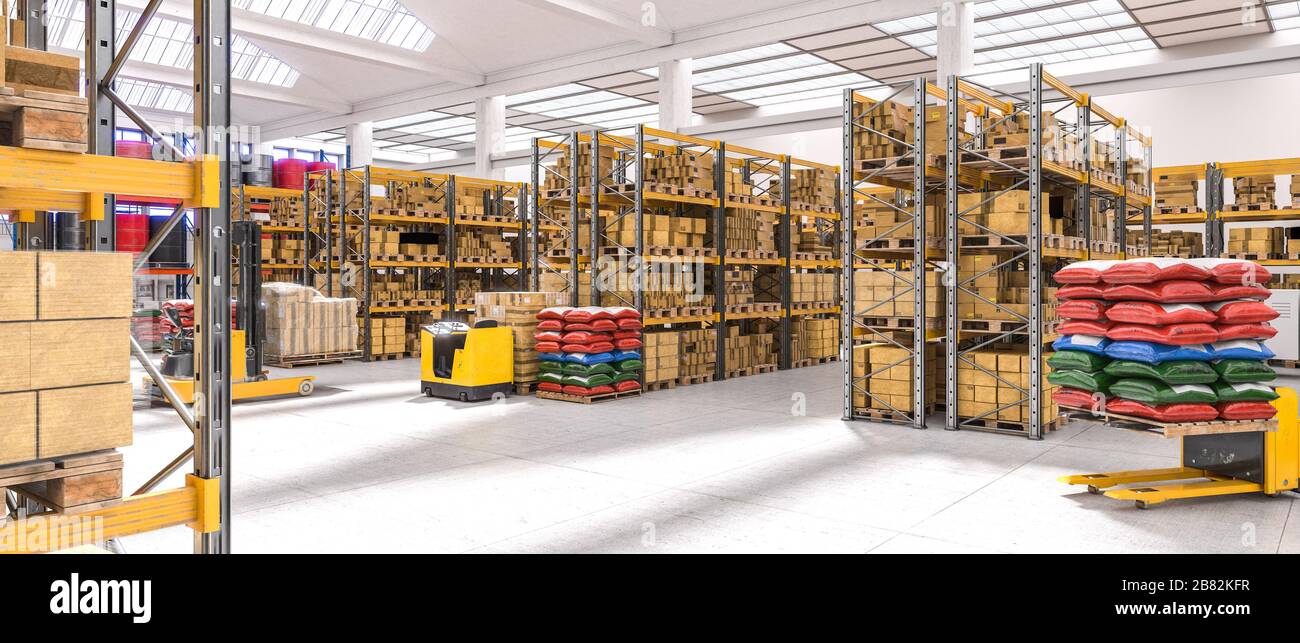 interior of a very bright industrial warehouse with ceiling windows ...