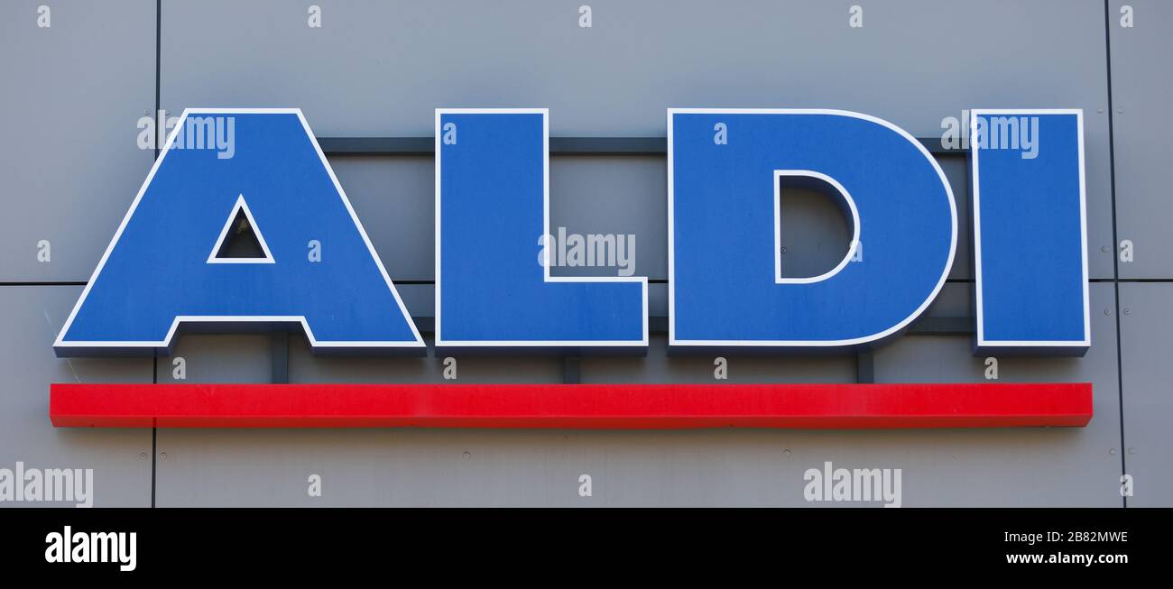 Czestochowa, Poland - 17 March 2020: interior view of the ALDI, logo ...