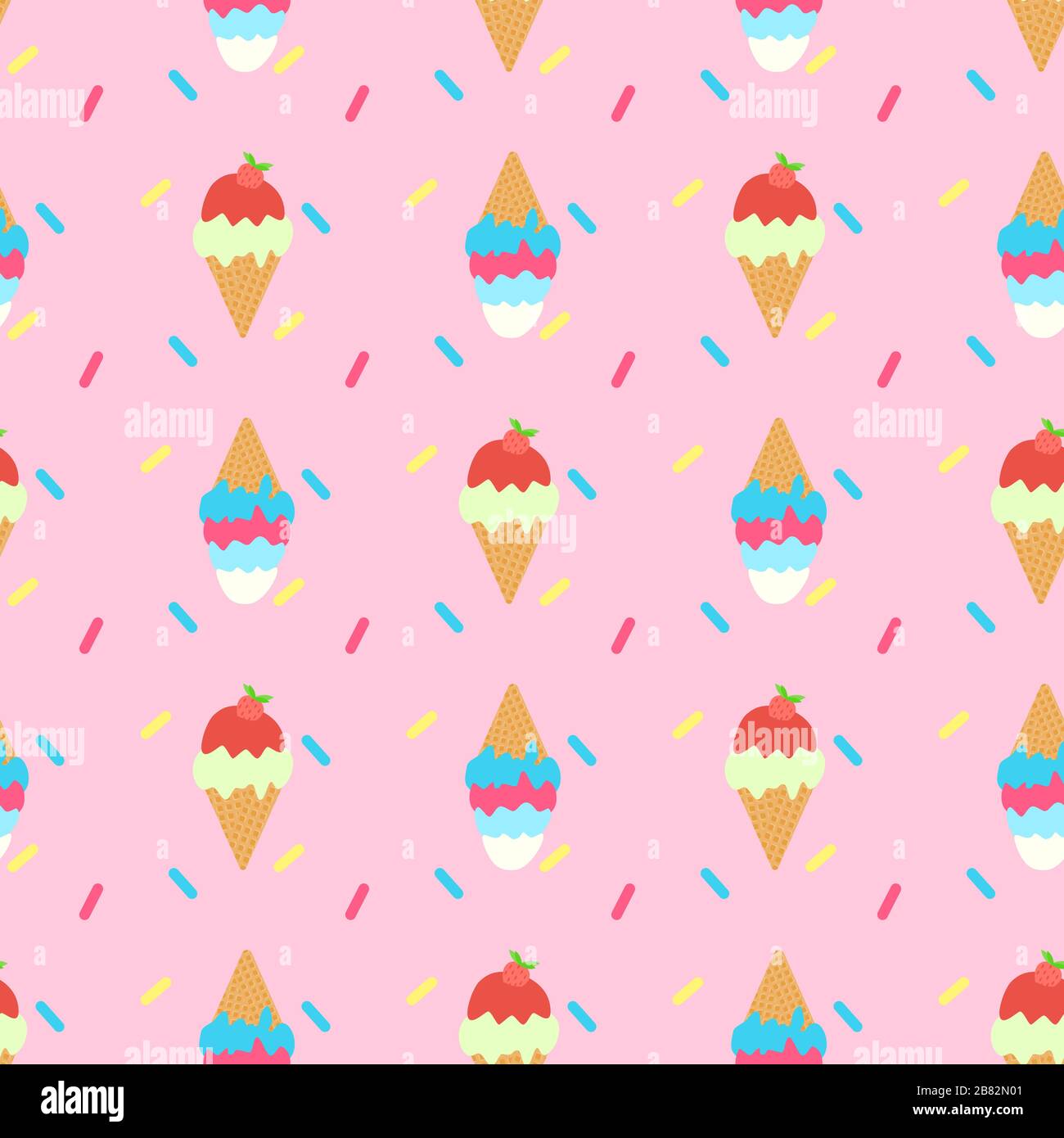 Seamless Pattern Of Ice Cream Cones Vector Summer Dessert Stock