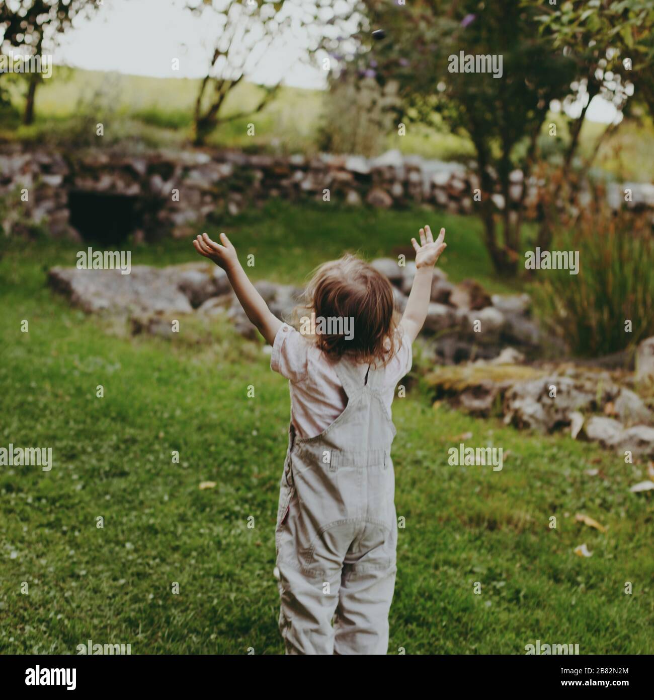 Life outdoors on a farm in the countryside in France, a little boy in ...
