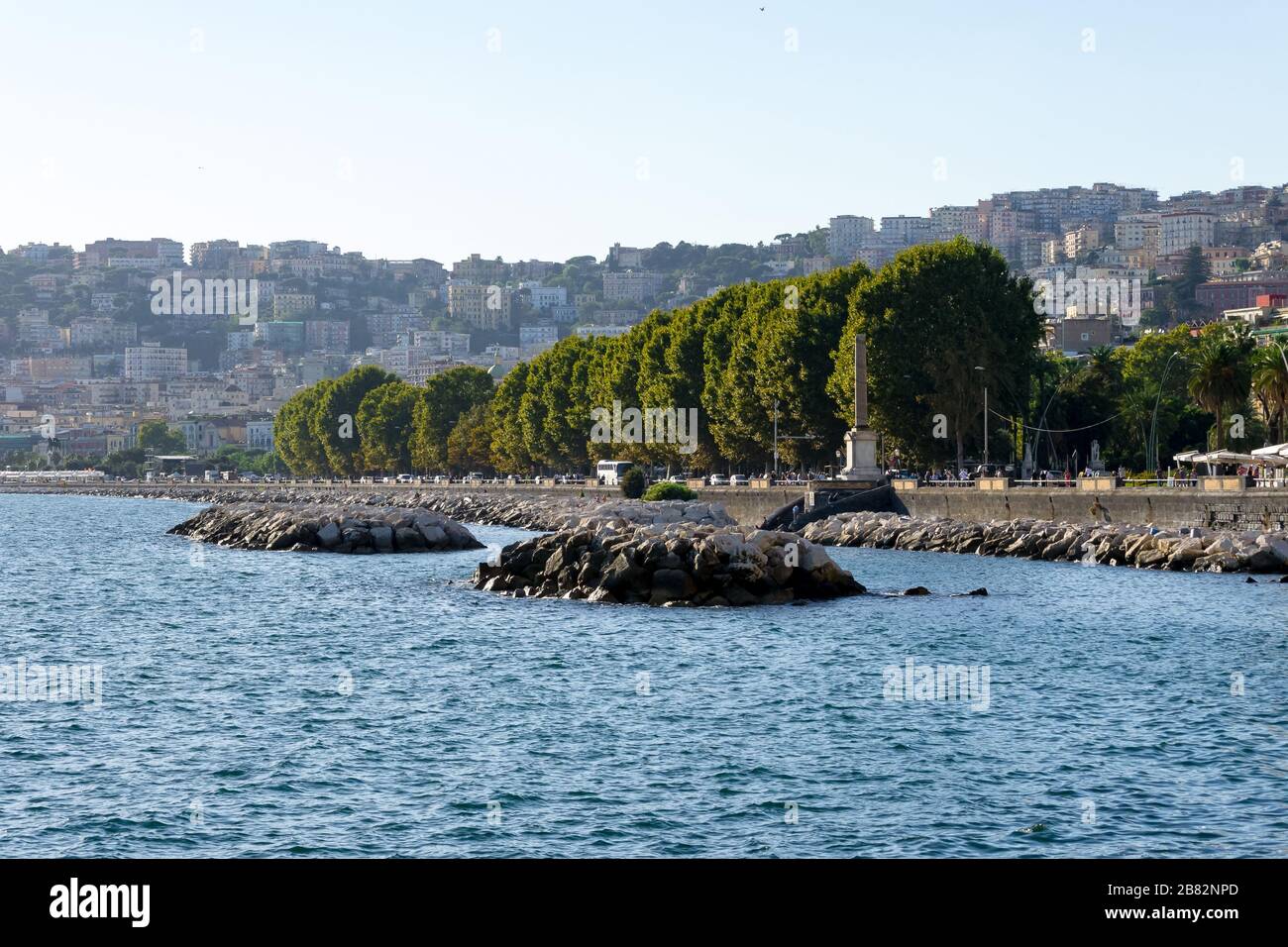 The waterfront of Naples, Italy and the beautiful Villa Comunale, a ...