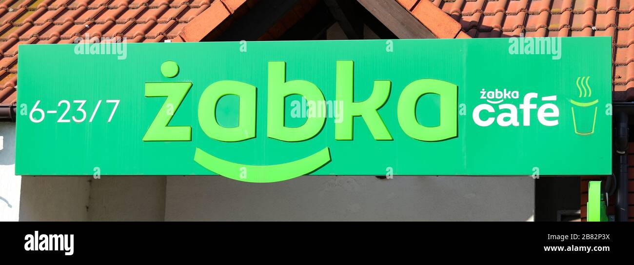 Czestochowa, Poland - 17 March 2020: interior view of the Zabka, logo ...