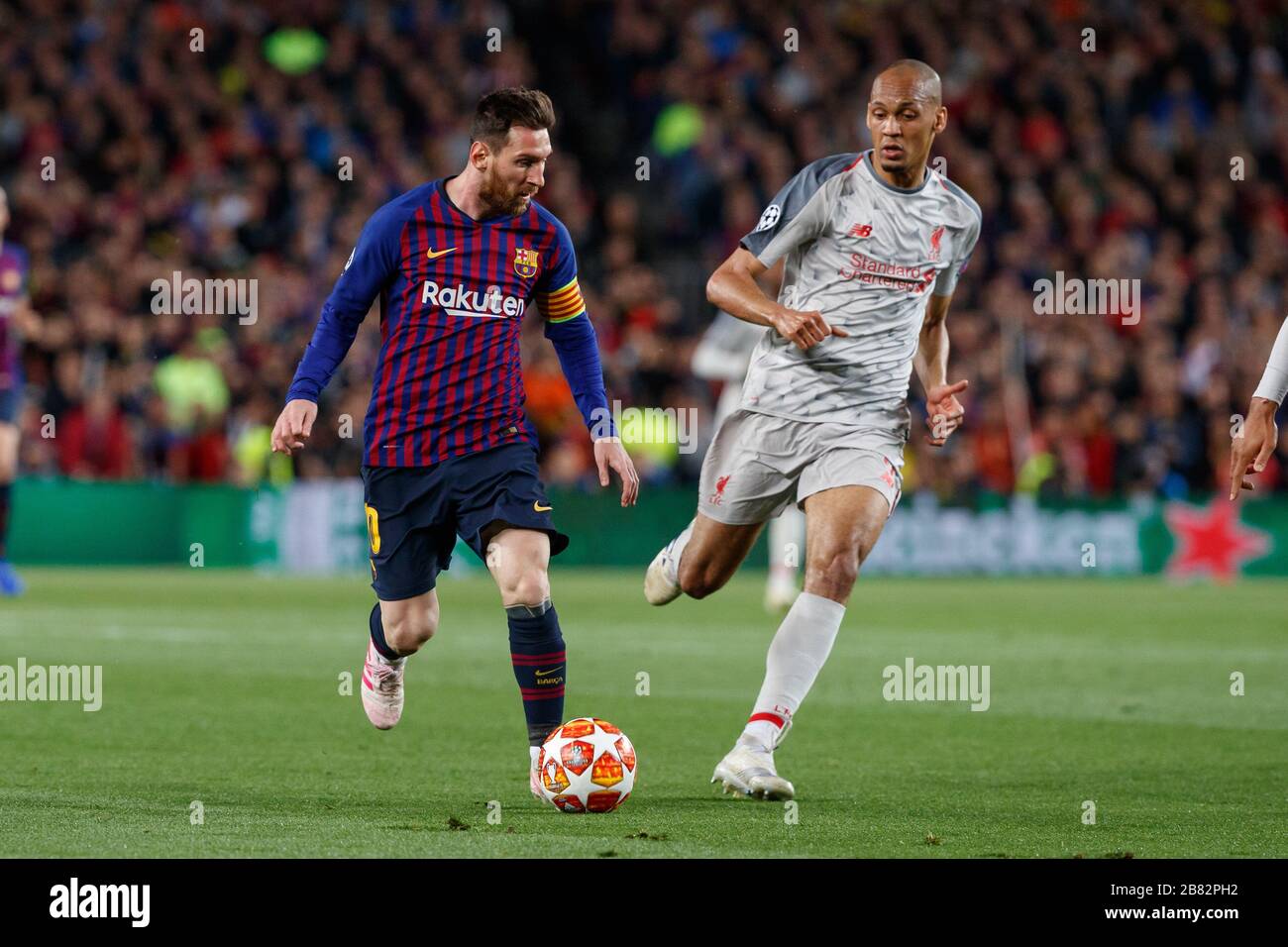 BARCELONA, SPAIN - MAY 01: Lionel Messi of FC Barcelona on action with ...