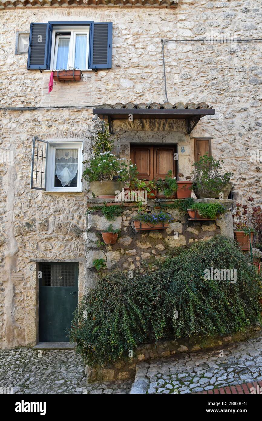 The entrance to an old house in Veroli, a medieval village in central ...