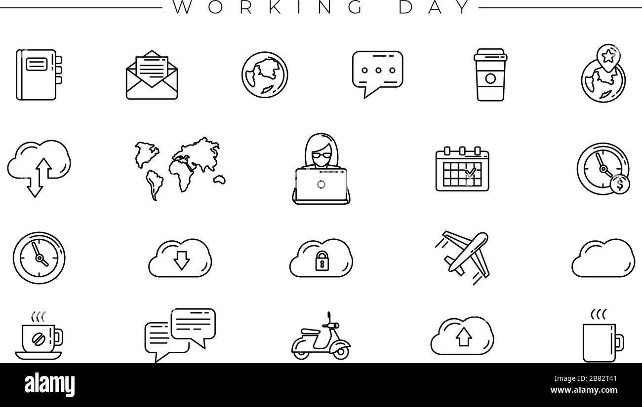 Set of Working Day icons is one of the modern line icons sets on the ...