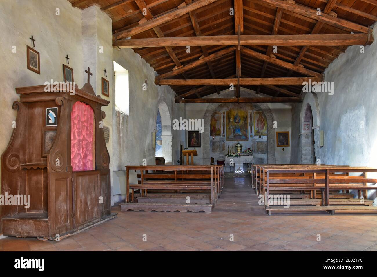 The interior of a small church in Veroli, a medieval village in central ...