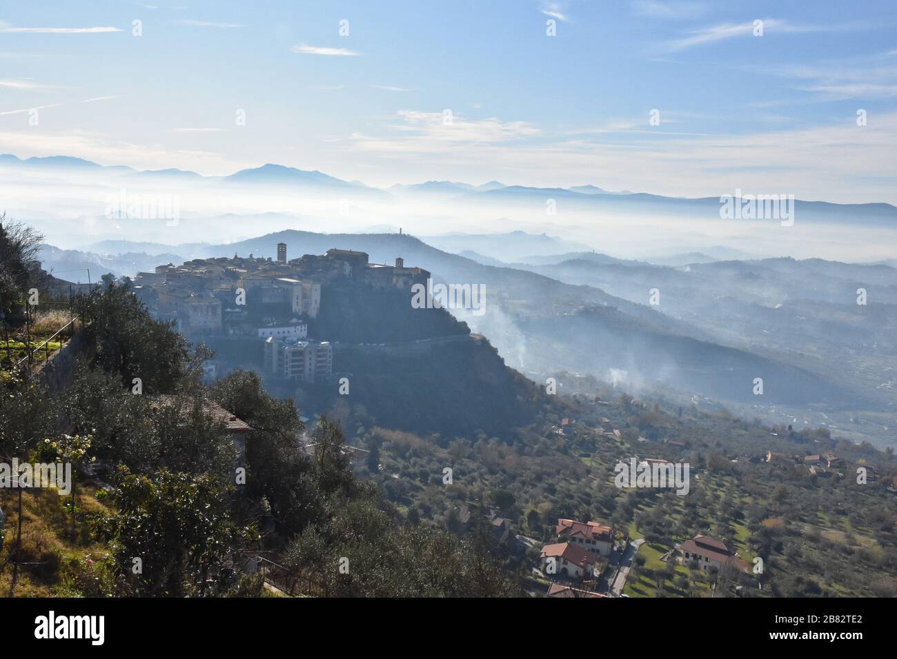 The village of Veroli, on a hill in the countryside of central Italy ...