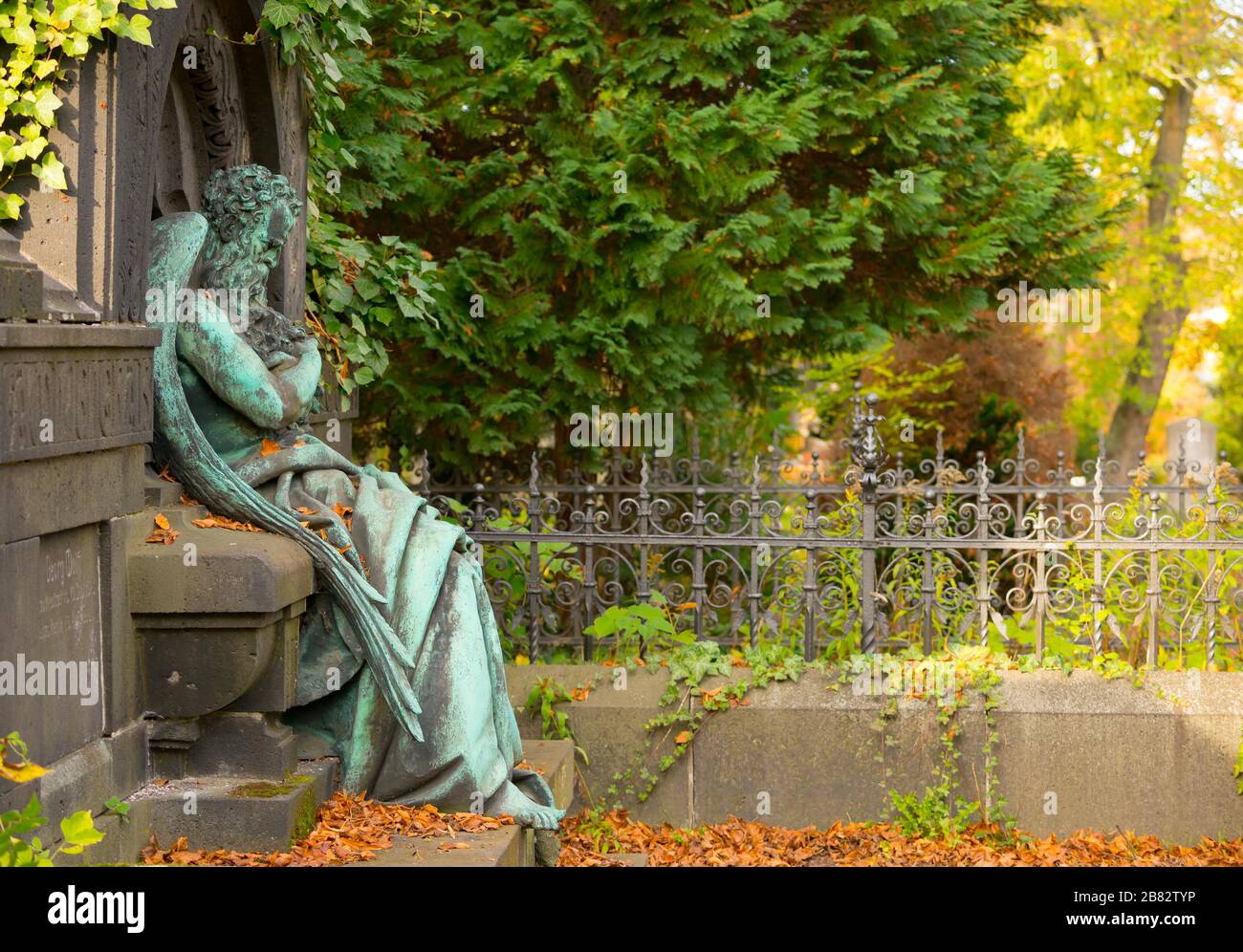Historical angel figure, male, with full beard, tomb, cemeteries at ...