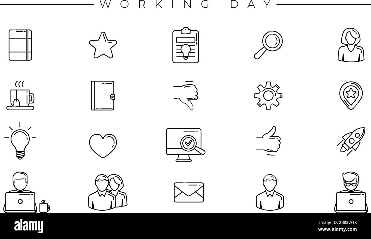 Set of Working Day icons is one of the modern line icons sets on the ...