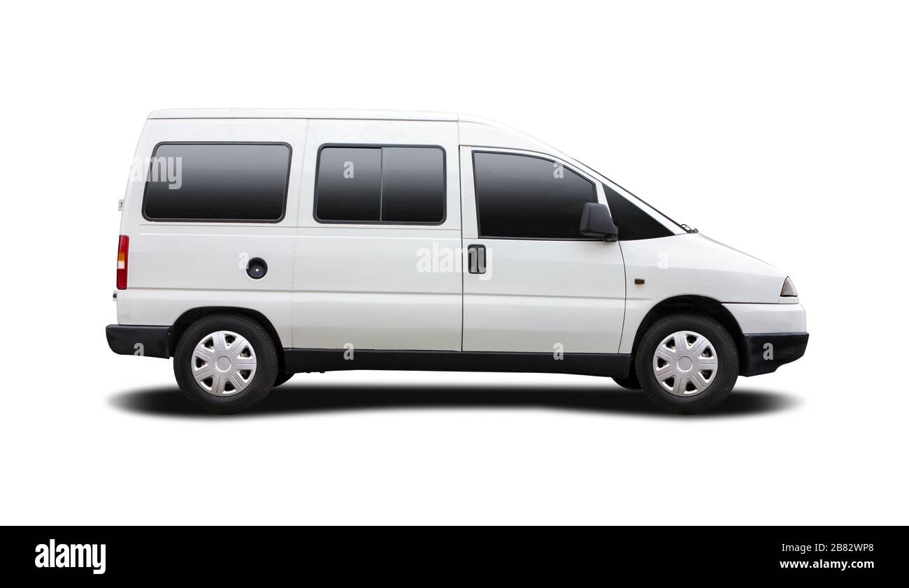 White minibus side view isolated Stock Photo - Alamy