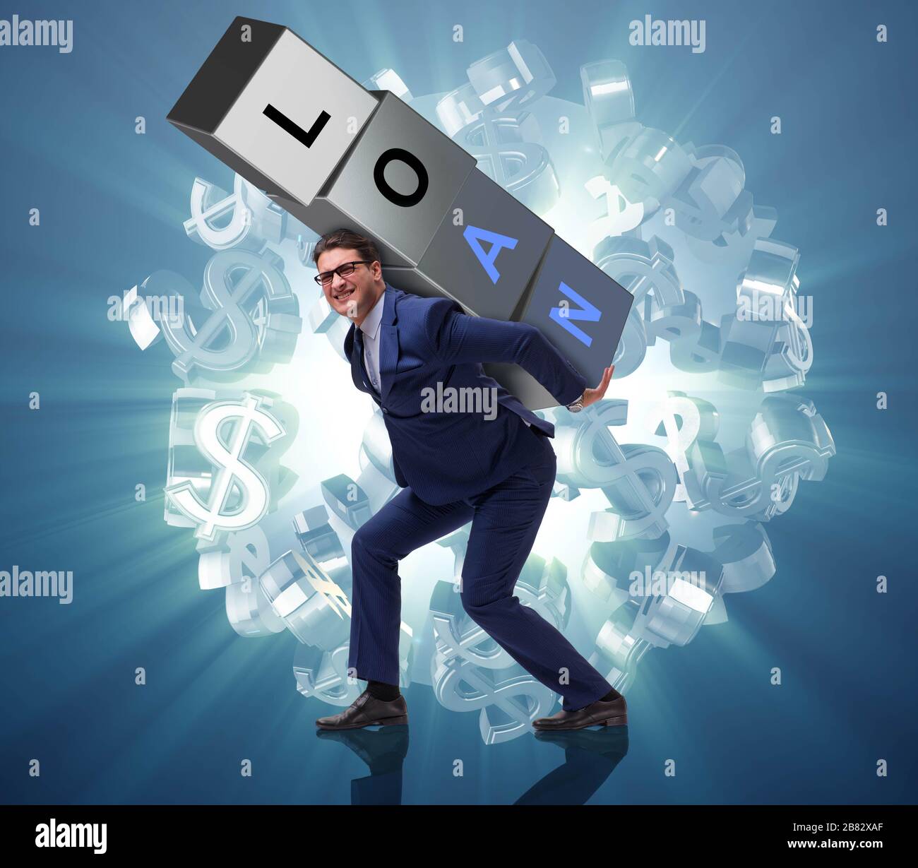 The man under the burden of loan Stock Photo - Alamy