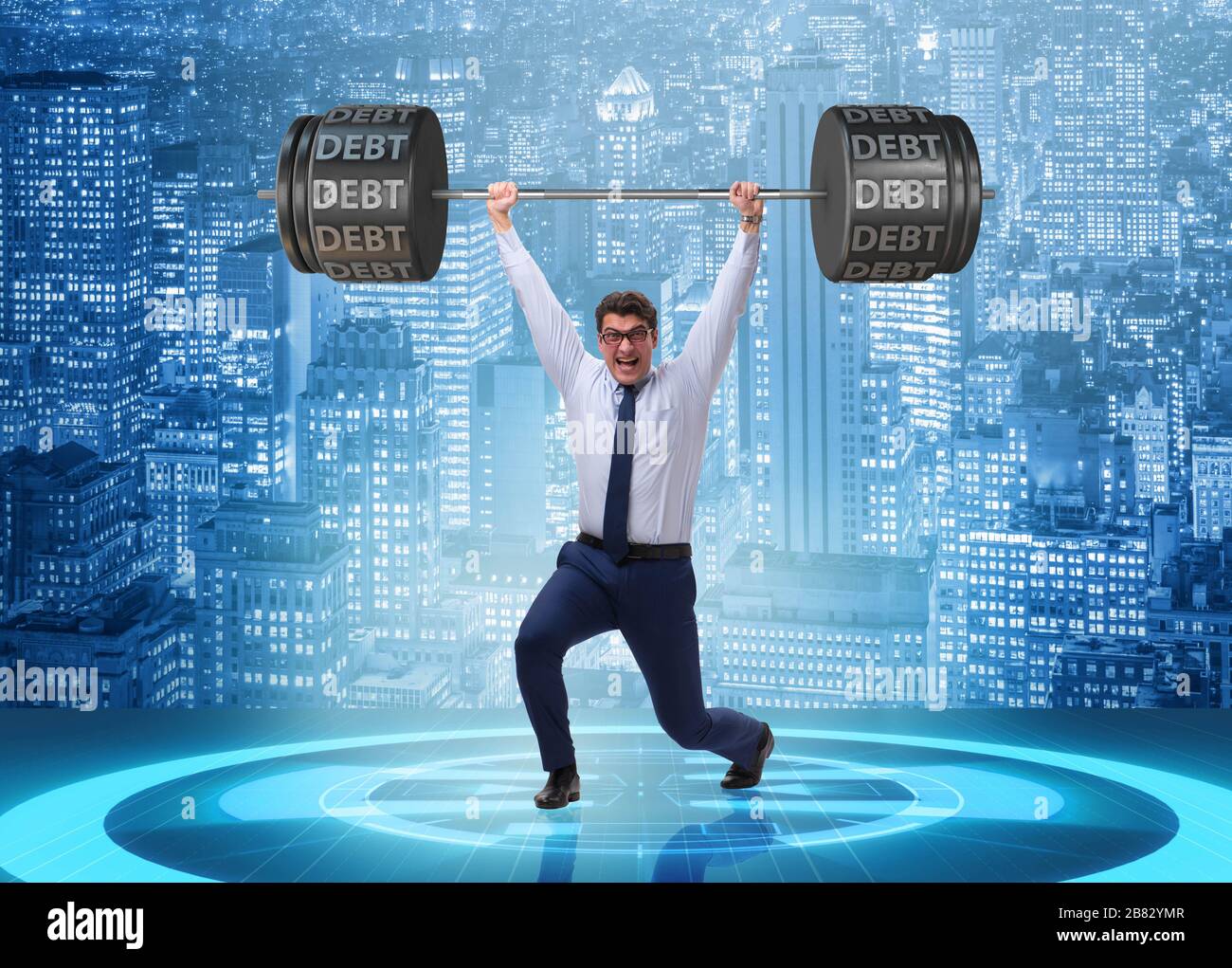 The businessman under heavy burden of debt Stock Photo - Alamy