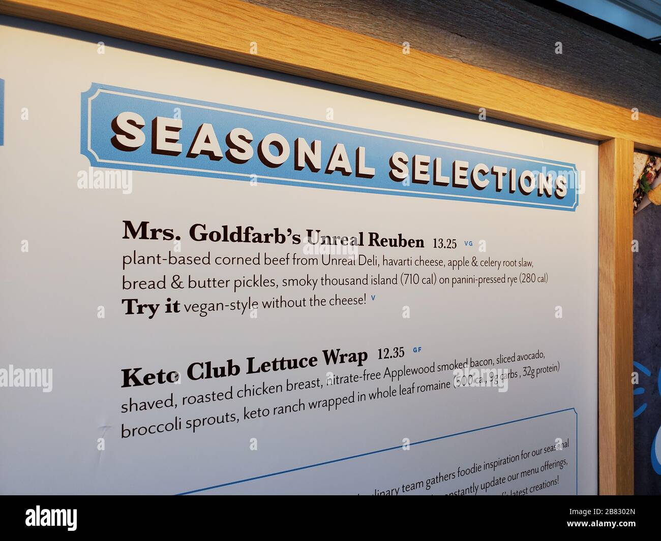 Close-up of sign for Mrs Goldfarb's Unreal Ruben, a plant based ...