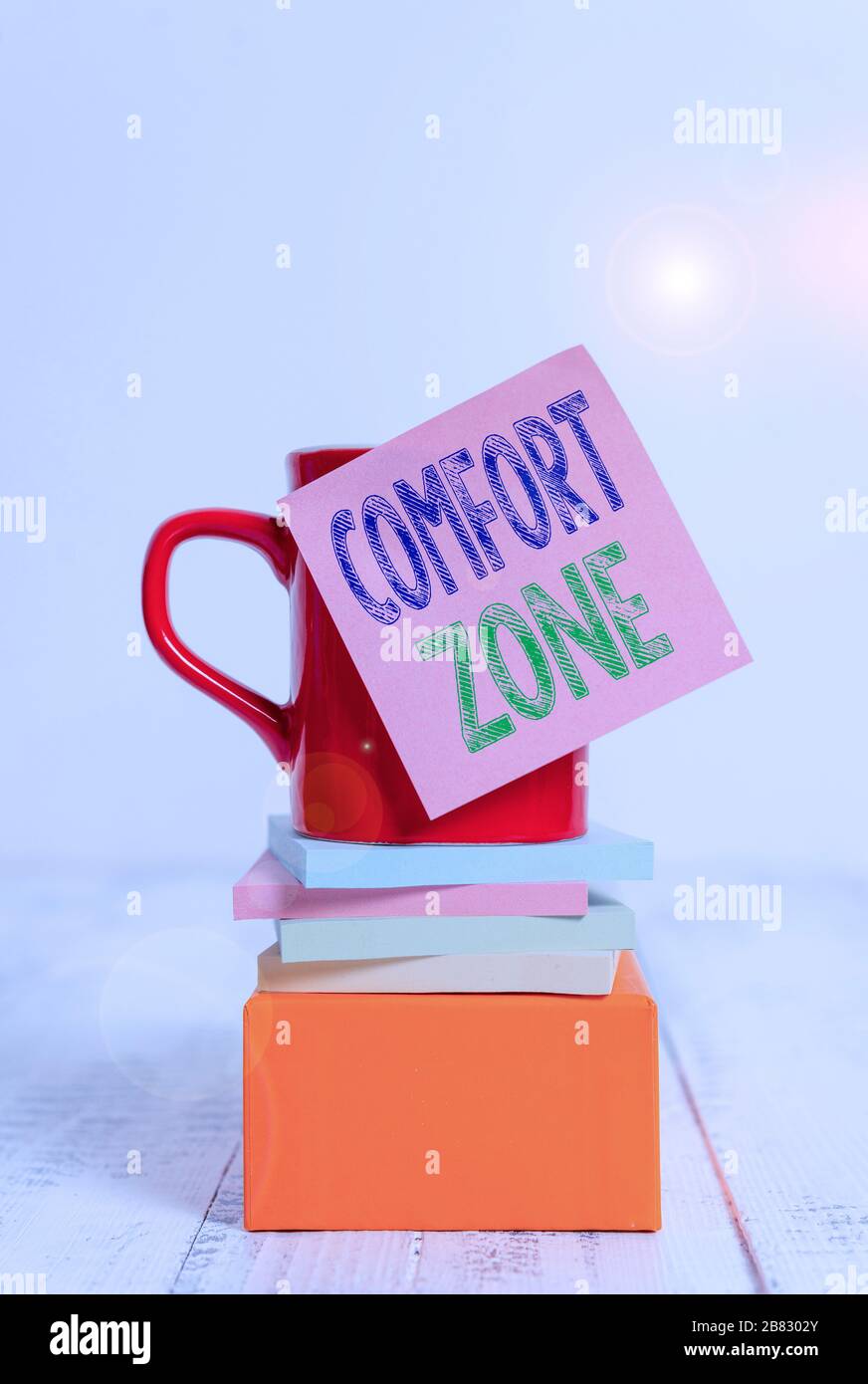 Text sign showing Comfort Zone. Business photo showcasing place or situation where one feels ...