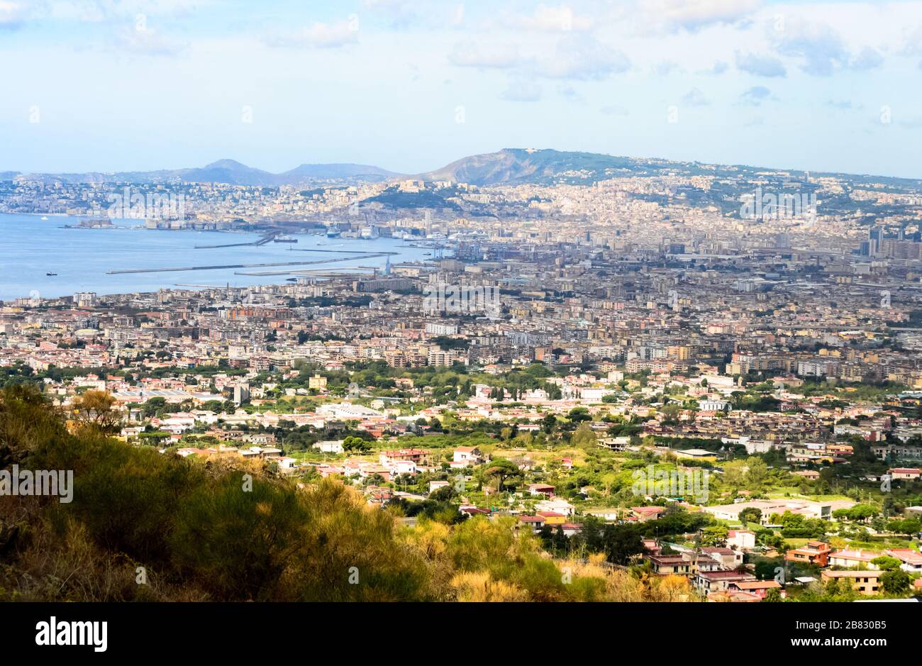 Landscape aerial view of the city of Naples, its gulf and its little ...