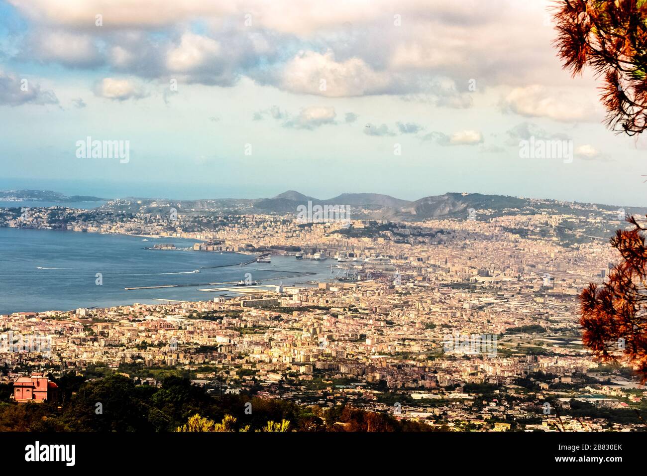 Landscape aerial view of the city of Naples, its gulf and its little ...