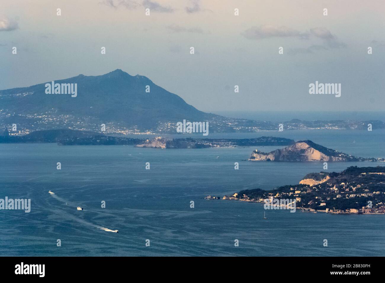 Landscape aerial view of the gulf of Naples and its islands: Ischia and ...