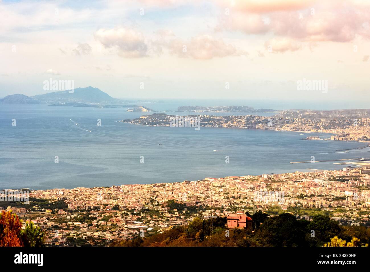 Landscape aerial view of the city of Naples, its gulf and its little ...