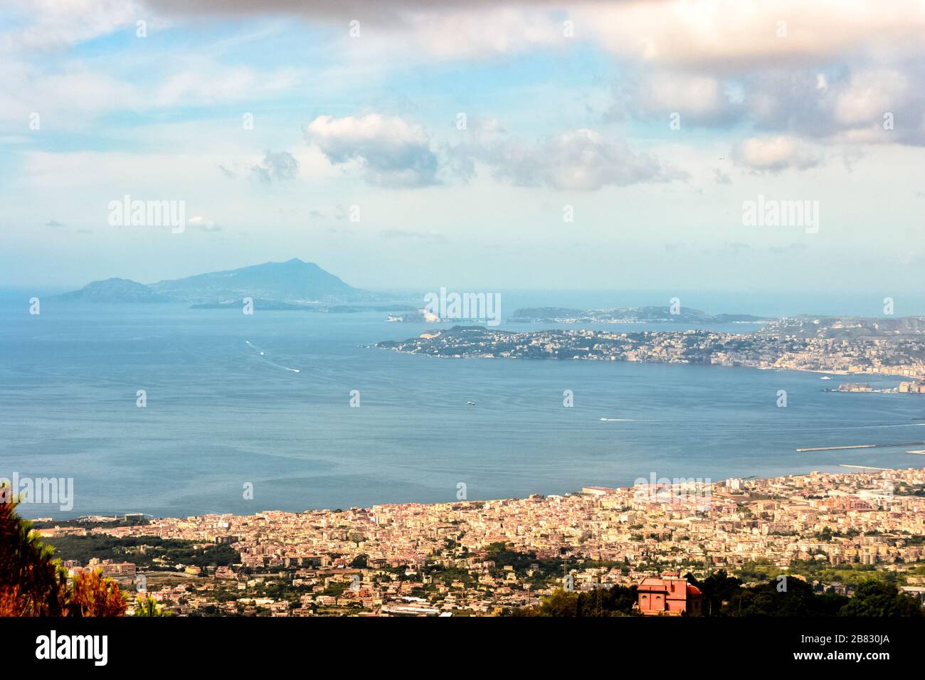 Landscape aerial view of the city of Naples, its gulf and its little ...