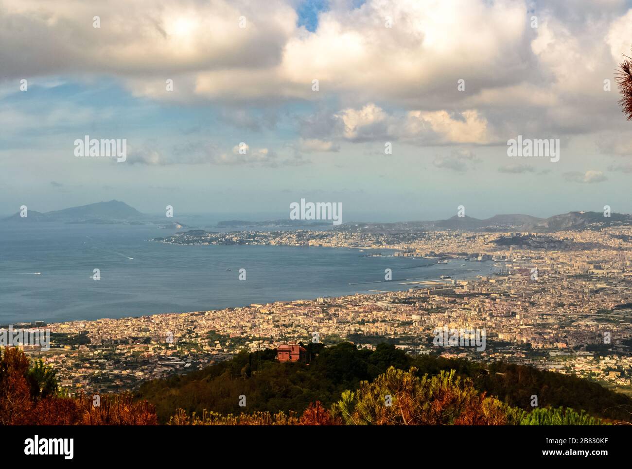 Landscape aerial view of the city of Naples, its gulf and its little ...