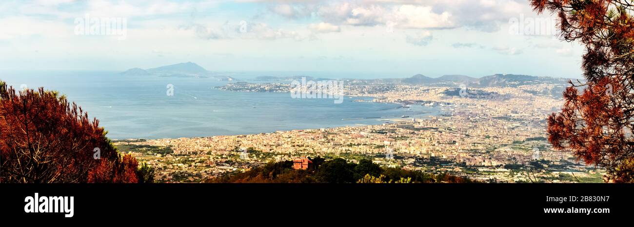 Landscape aerial view of the city of Naples, its gulf and its little ...