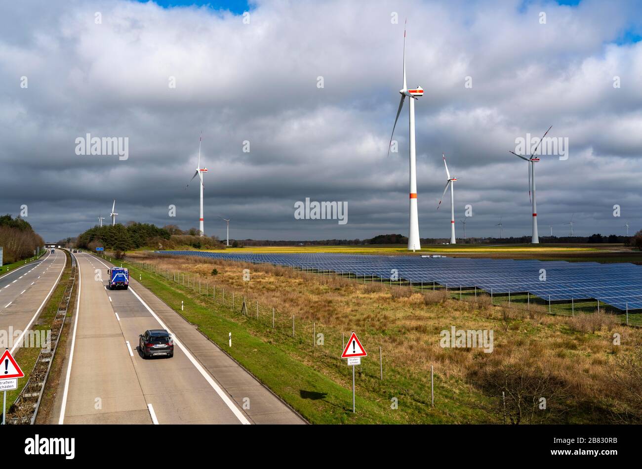 Wind power plant, wind farm, solar plant, photovoltaic power plant at ...