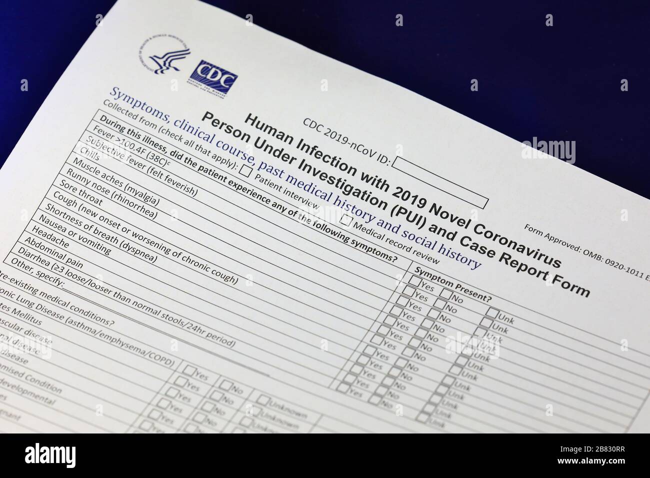 CDC form for reporting Corona-virus Stock Photo - Alamy