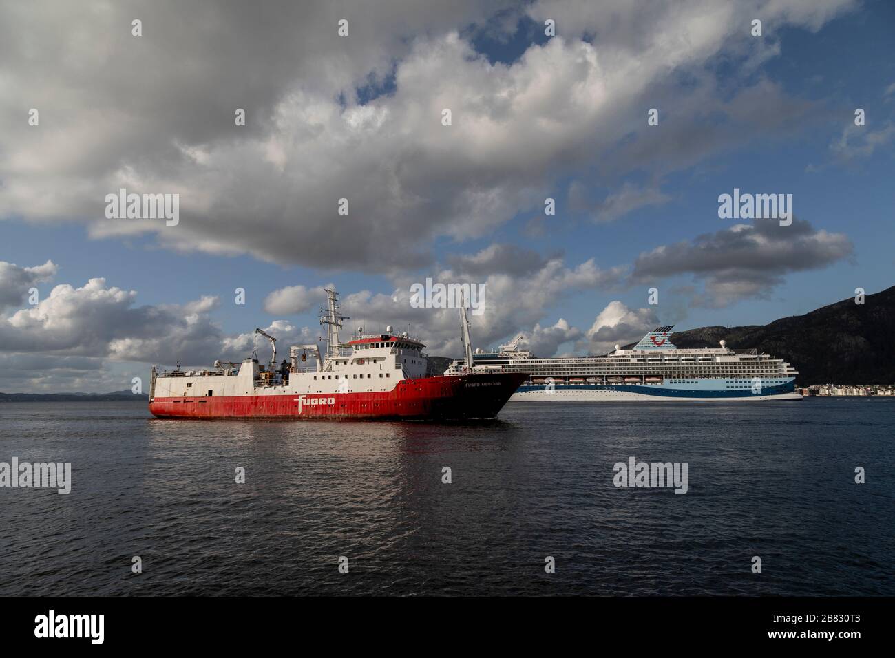 Cruise ship Marella Explorer departing from the port of Bergen, Norway ...