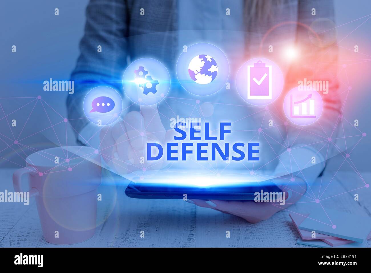 Conceptual hand writing showing Self Defense. Concept meaning the act ...