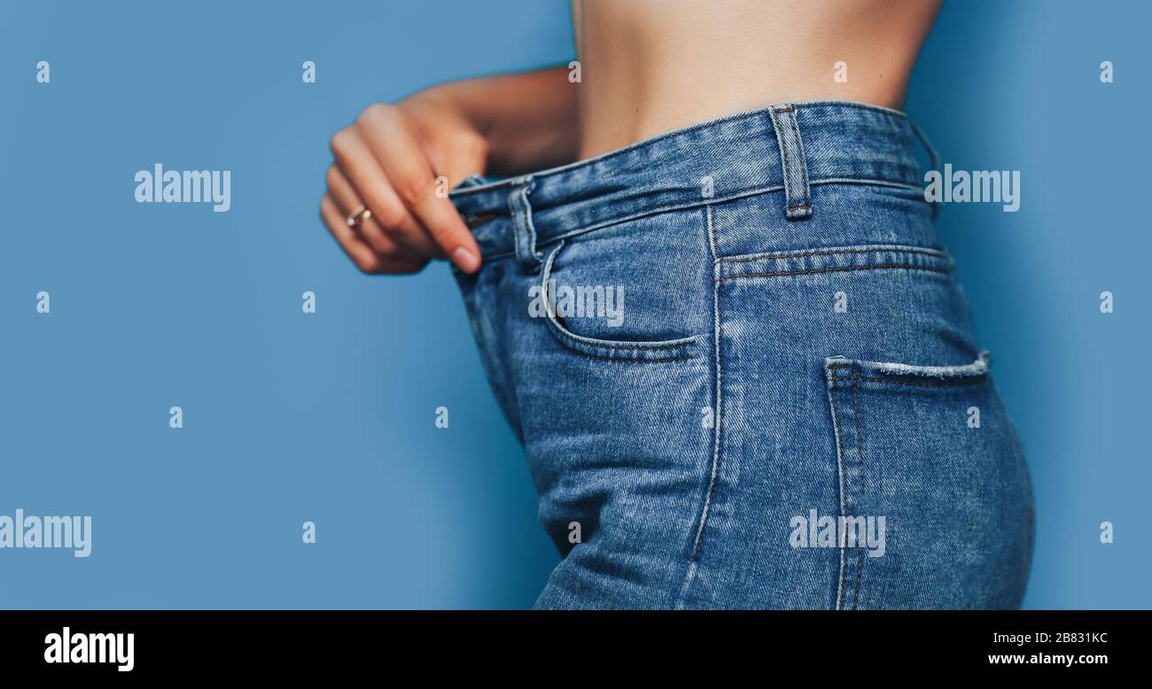 skinny woman body with Loose pants jeans, Light weight body with loose ...