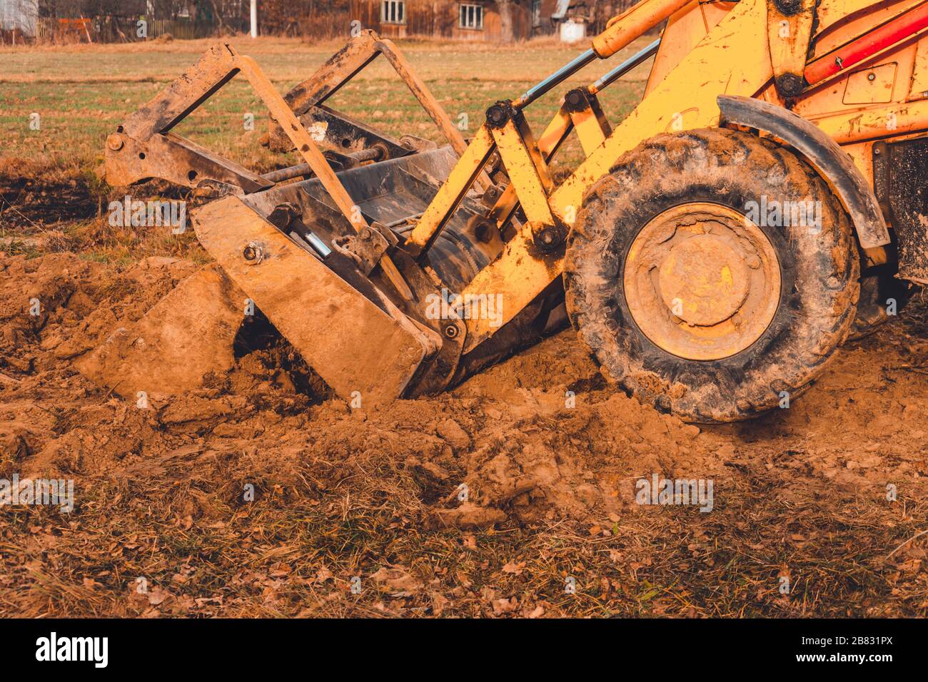 The excavator is digging the ground for the foundation and construction ...