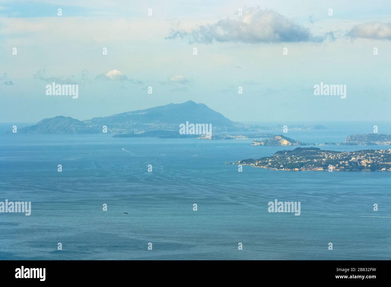 Landscape aerial view of the gulf of Naples and its islands: Ischia and ...