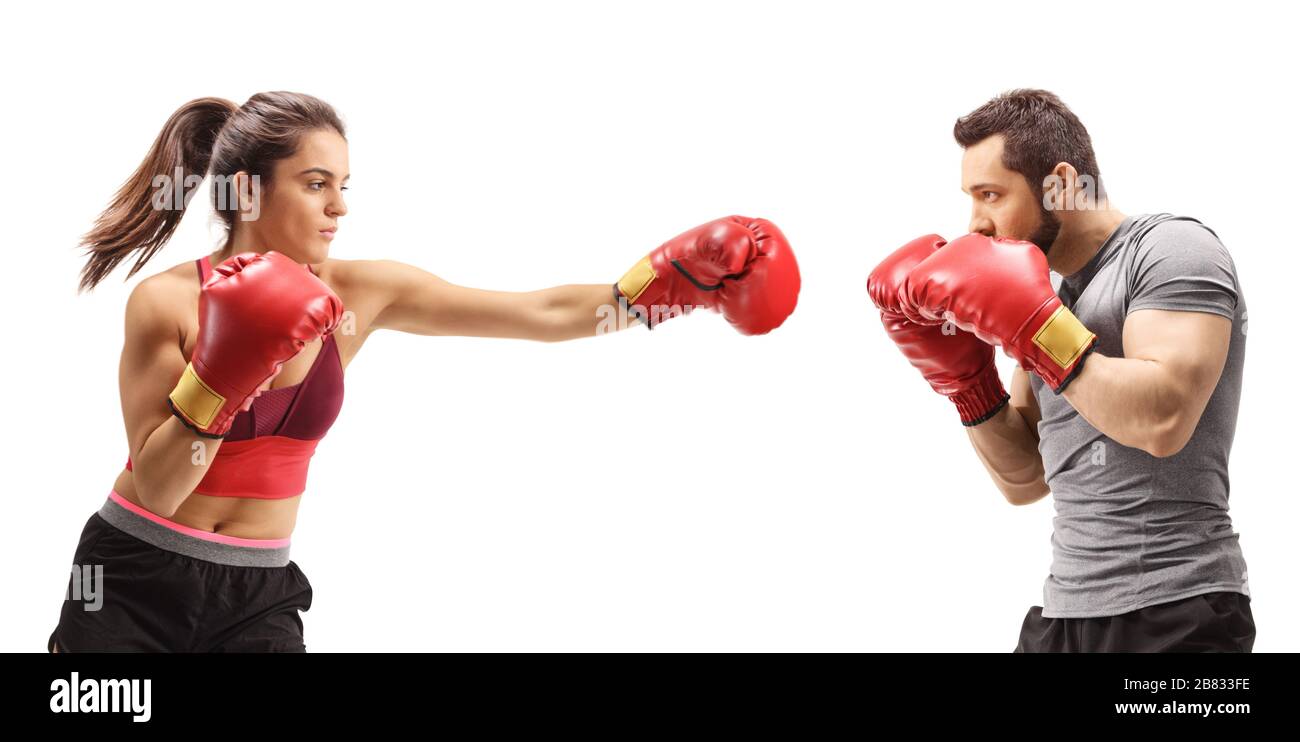 Man and woman boxing isolated on white background Stock Photo - Alamy