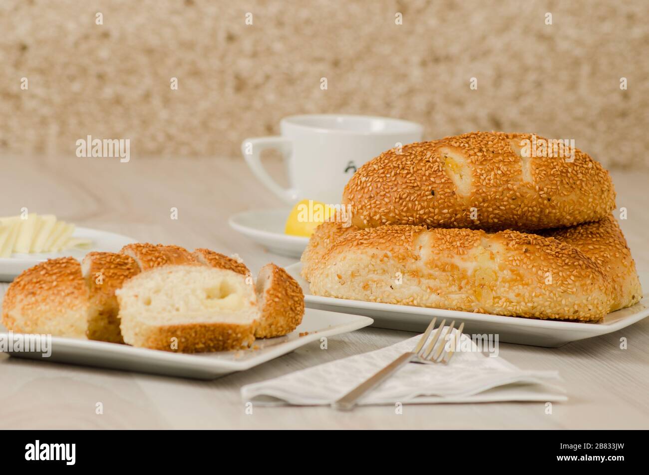 Turkish pastry from turkish cuisine (acma, Pogaca, Simit Stock Photo ...