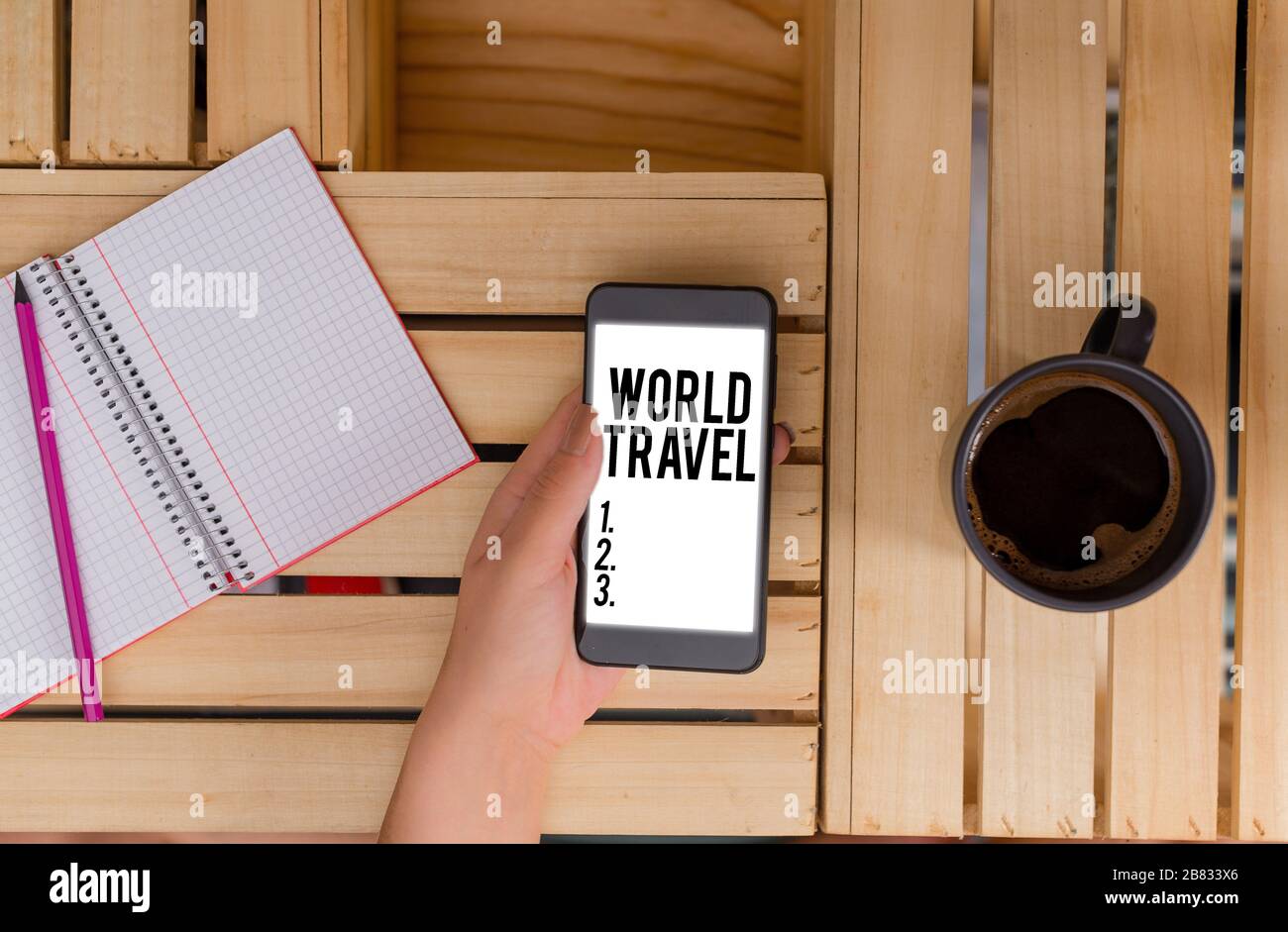 Writing note showing World Travel. Business concept for the movement of ...