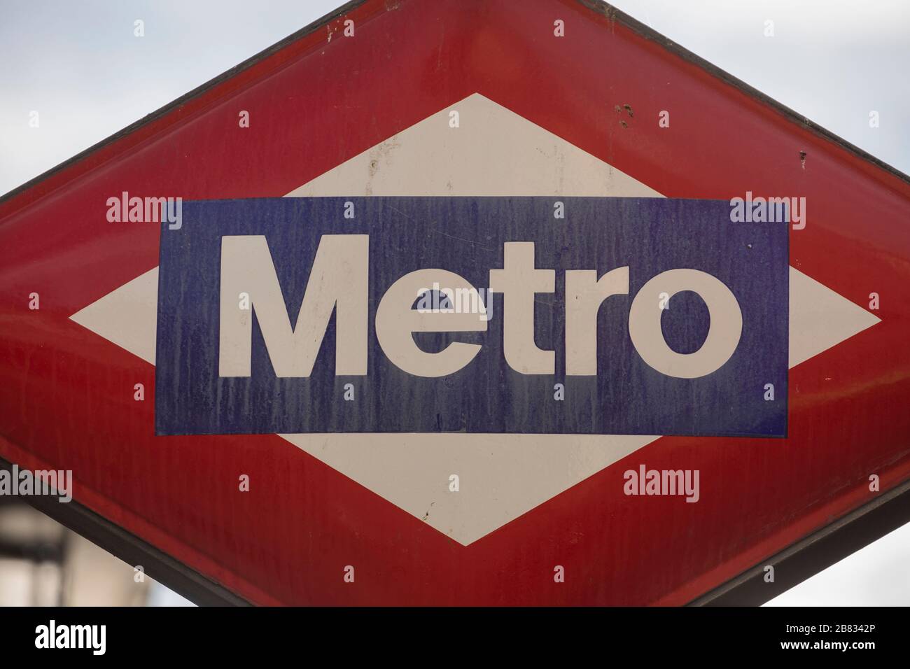 A somewhat dirty and neglected Madrid Metro signal, located above the ...