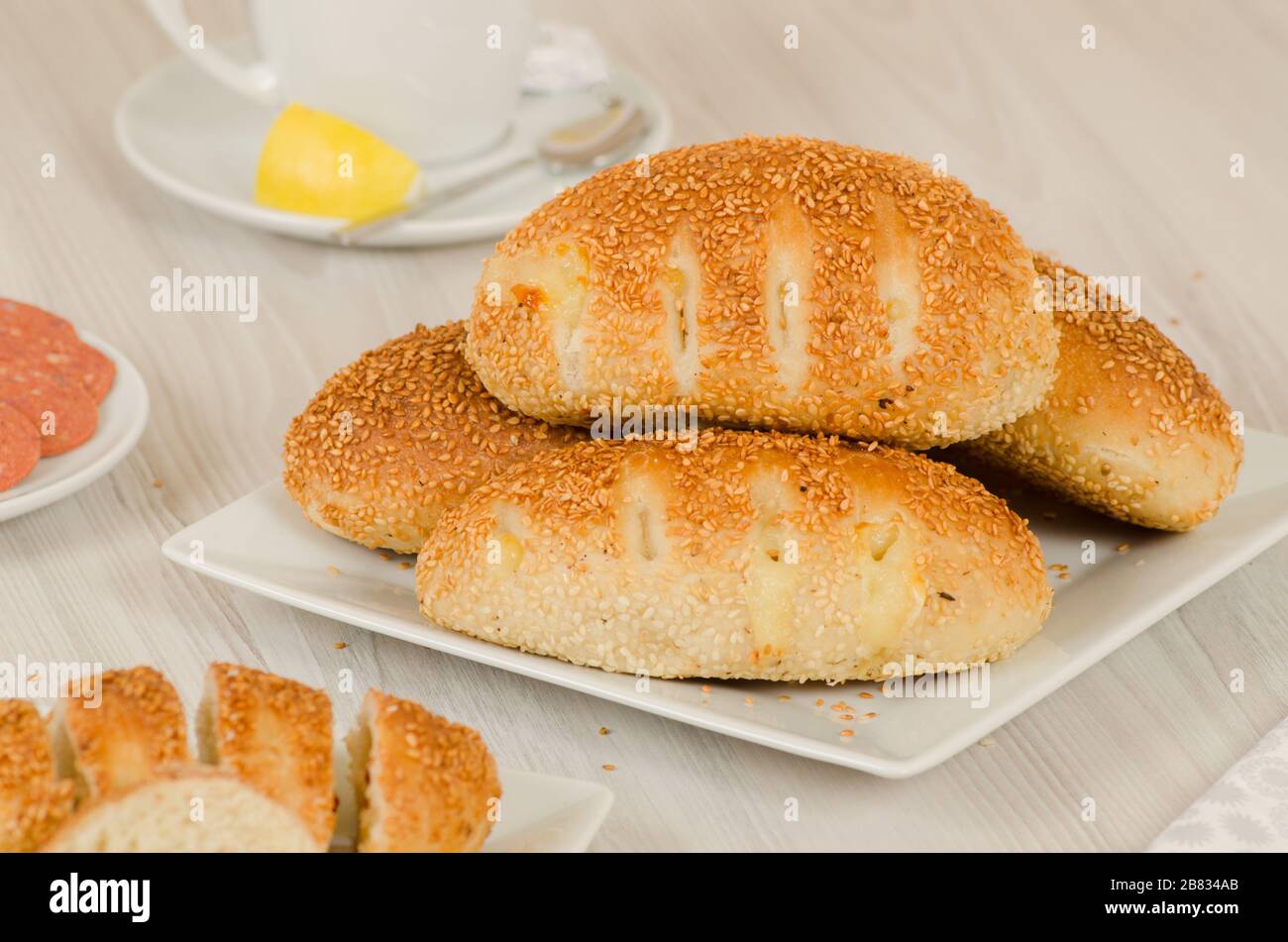 Turkish pastry from turkish cuisine (acma, Pogaca, Simit Stock Photo ...