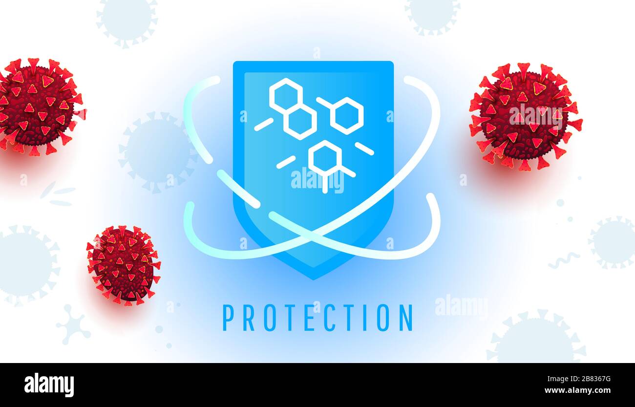 Protection Security Shield against coronavirus bacteria, red cells with ...
