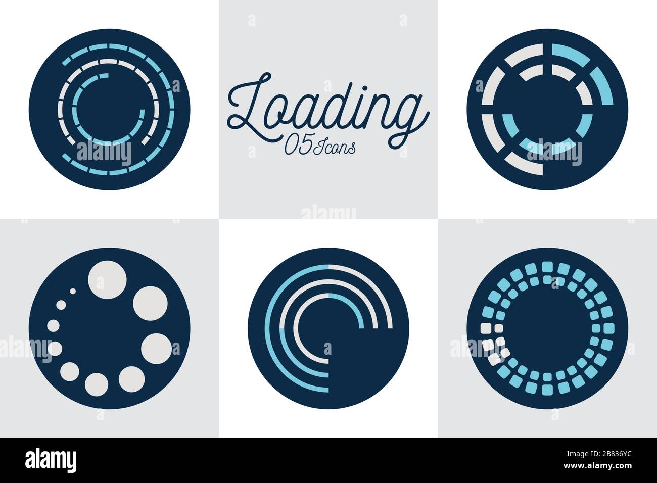 5 loading circles block style icon set vector design Stock Vector Image ...