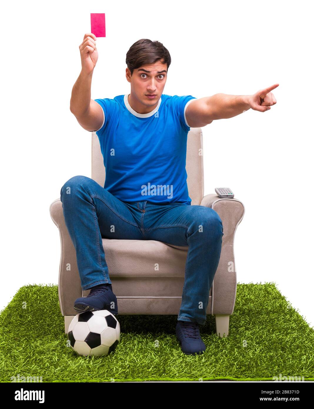 The man watching sports isolated on white background Stock Photo - Alamy