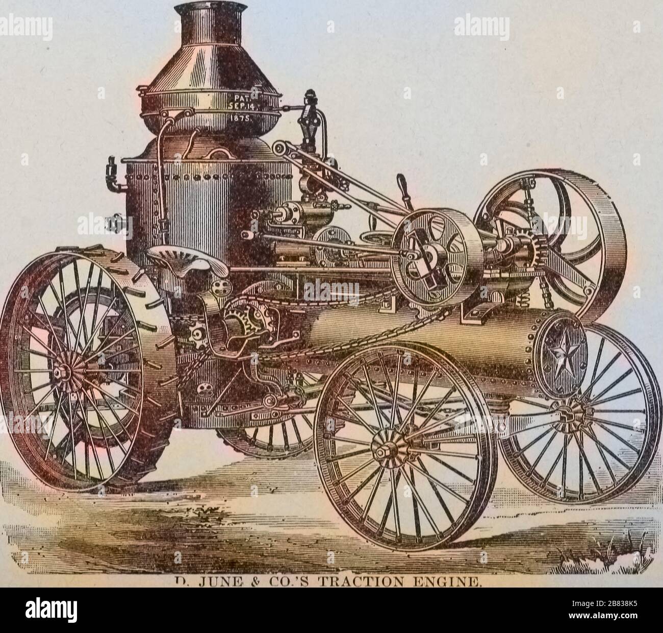 Engraving of the D. June and Co.'s steam traction engine, from the book ...