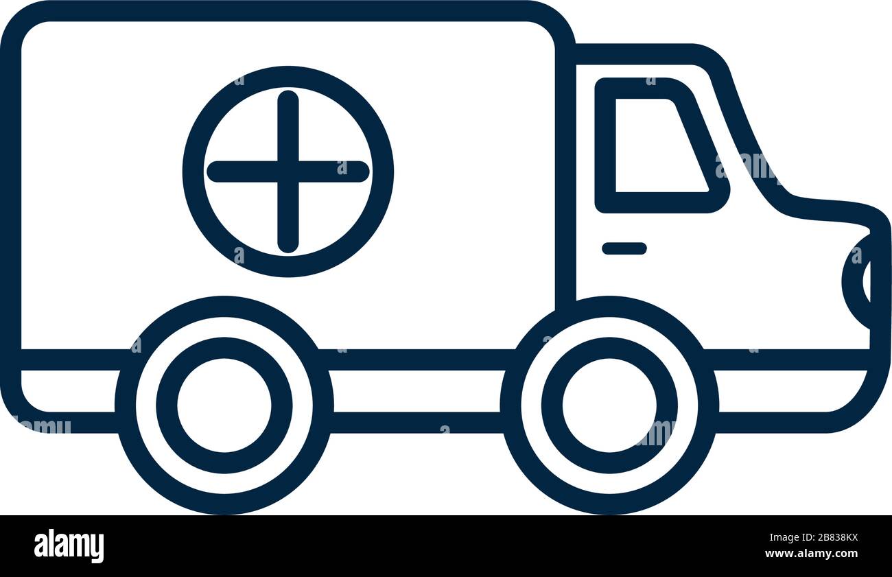 ambulance icon over white background, line style, vector illustration ...