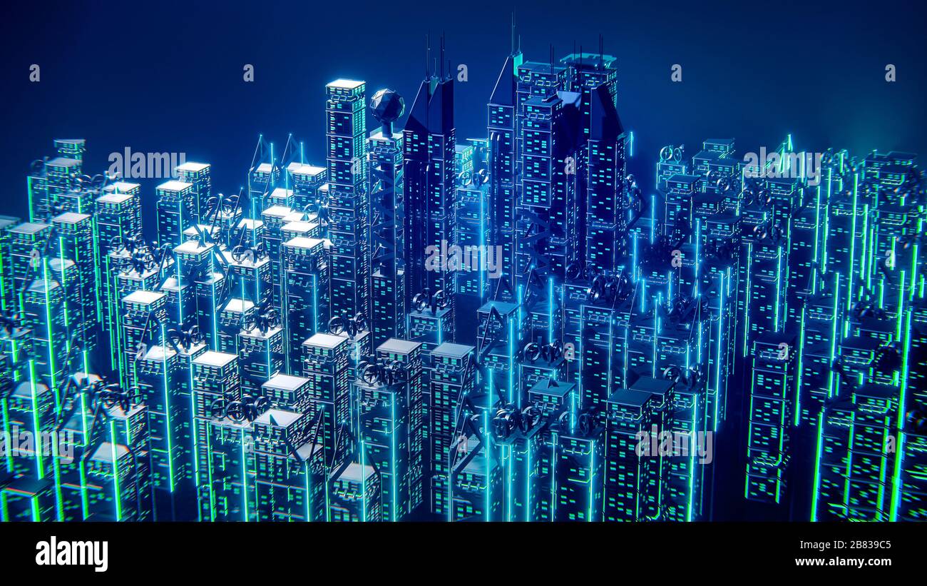 3d render future City, futuristic concept, metropolis for Vr glasses ...