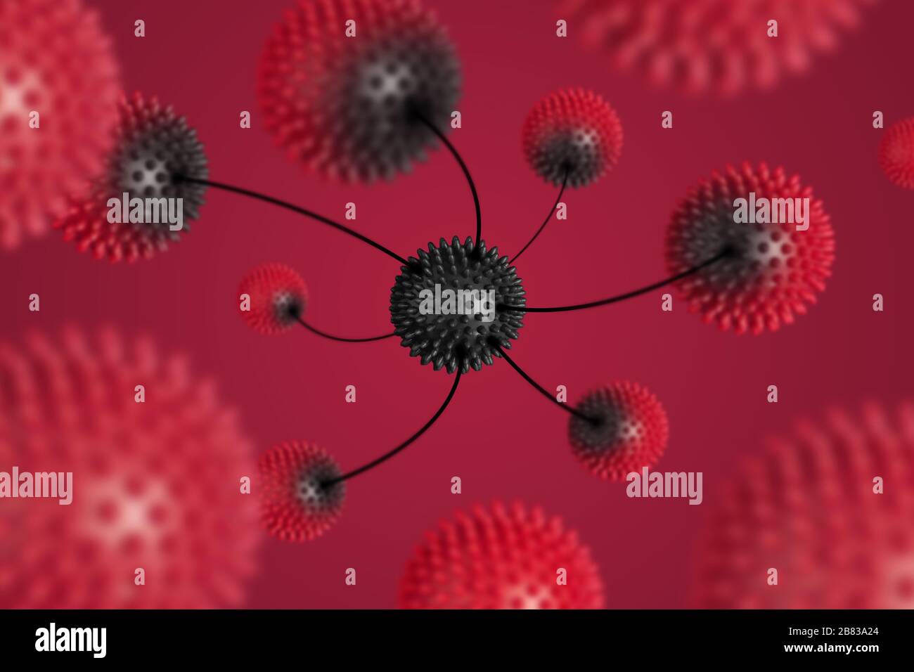 Abstract red virus strain cell model of coronavirus Covid-19 on re ...